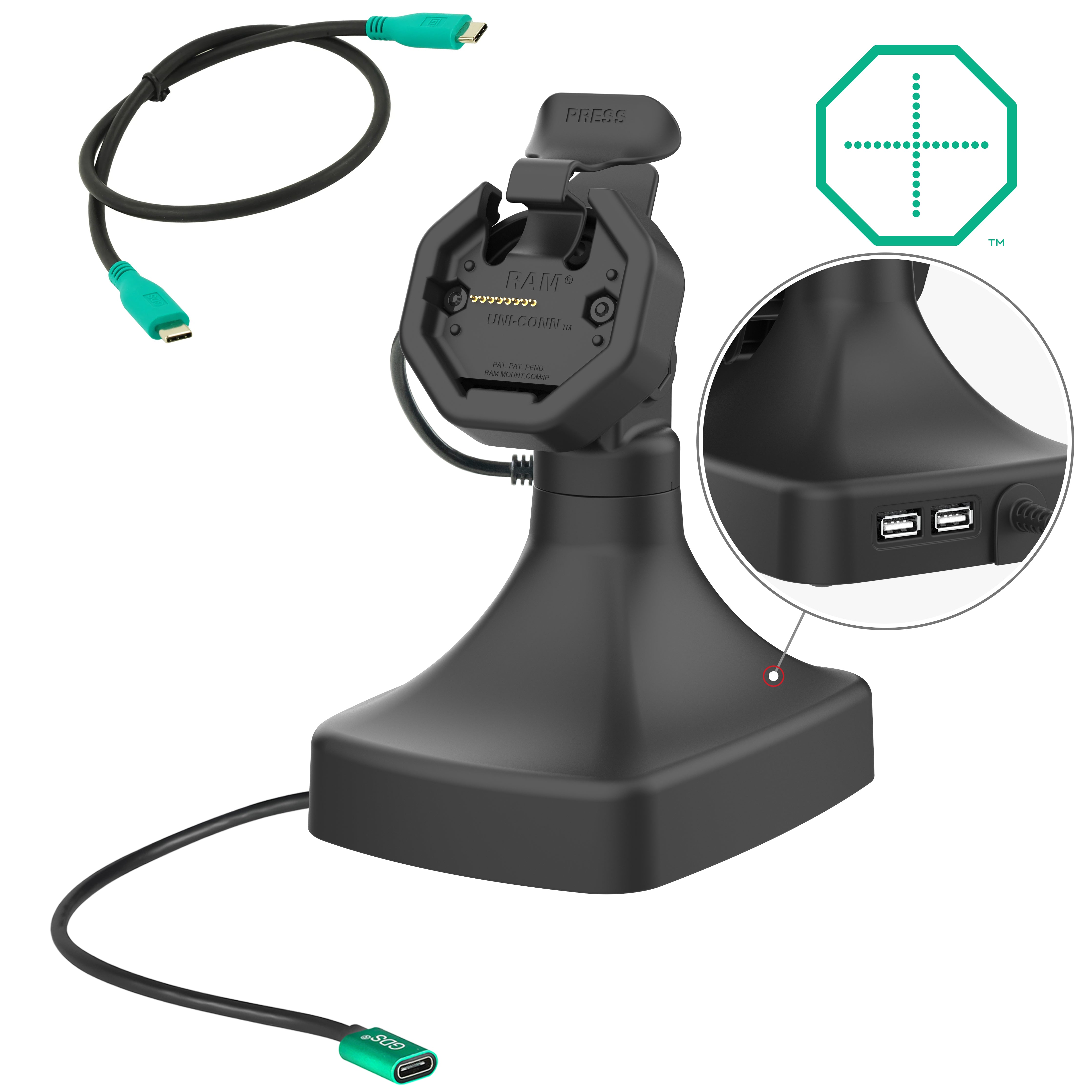 GDS® Uni-Conn™ Powered Tilt & Swivel Dock with USB-C + Data | Strike